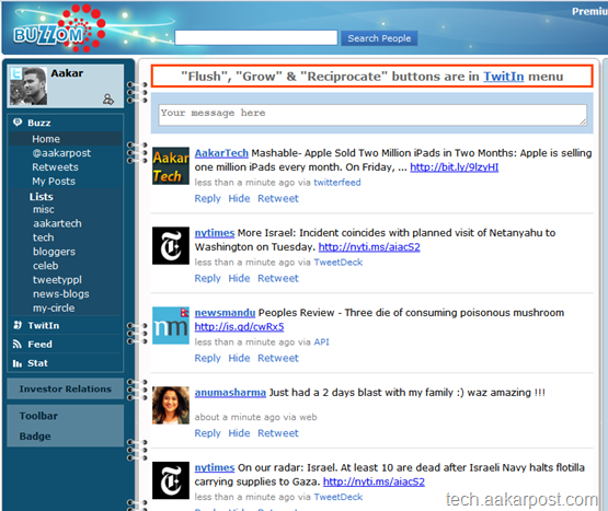 Buzzom website Got ‘Facebook’ Style Interface
